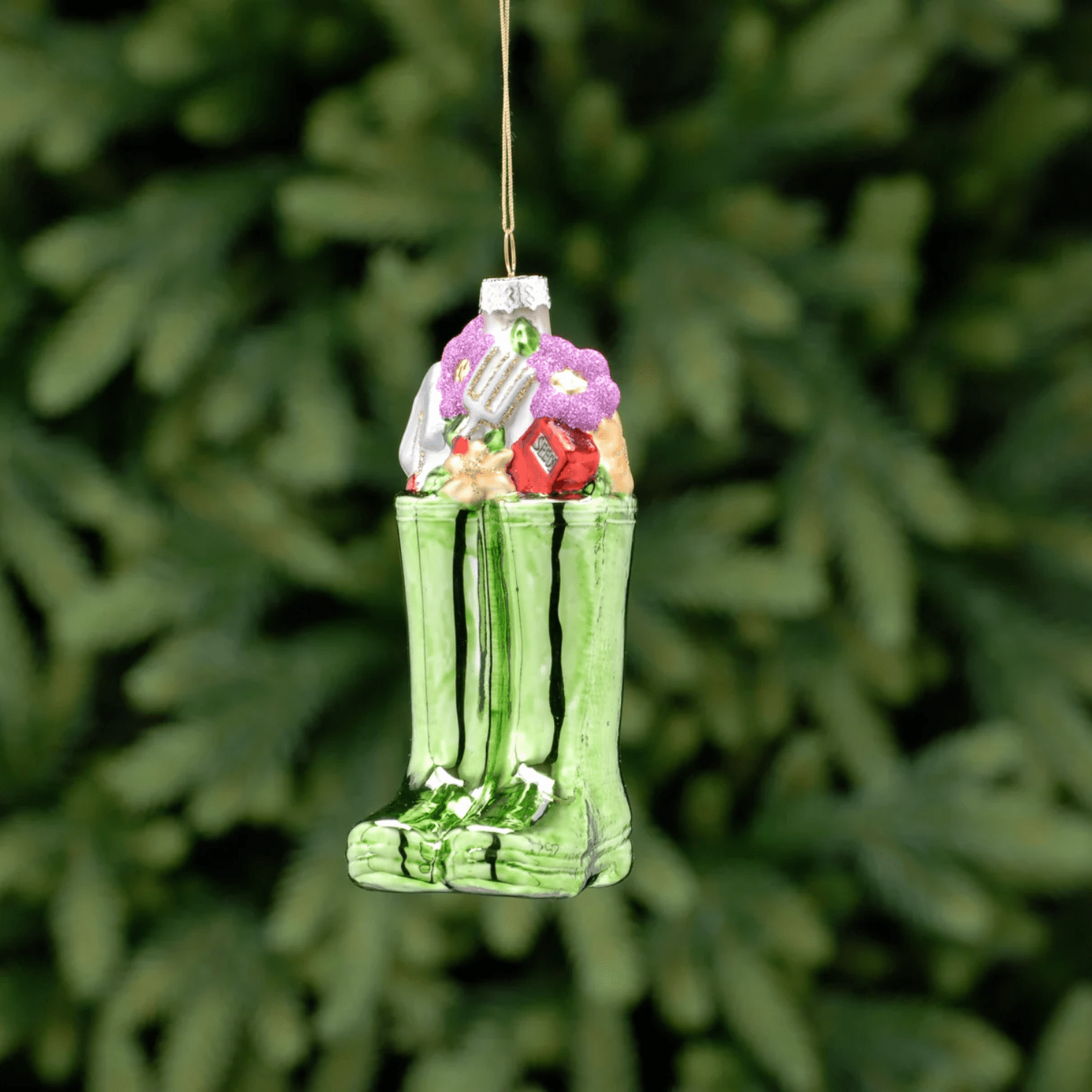 Green with Flowers Glass Wellies Shape - 12cm – Christmas.uk